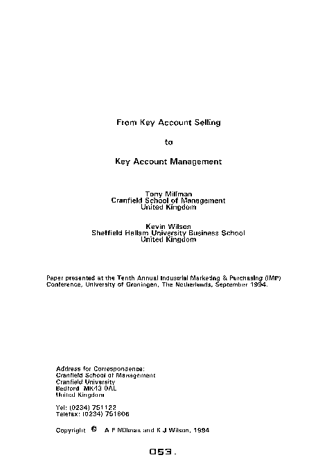 (PDF) From key account selling to key account management