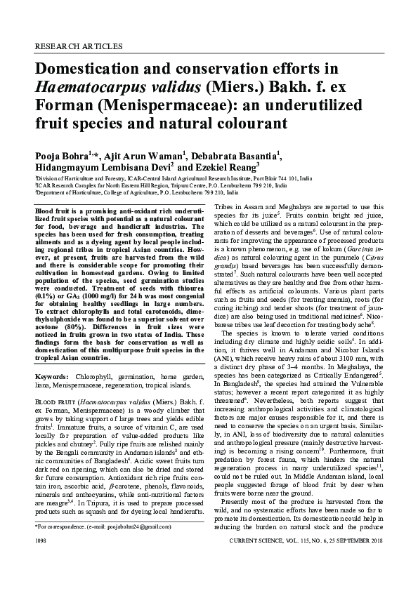 (PDF) Domestication and Conservation Efforts in Haematocarpus validus ...