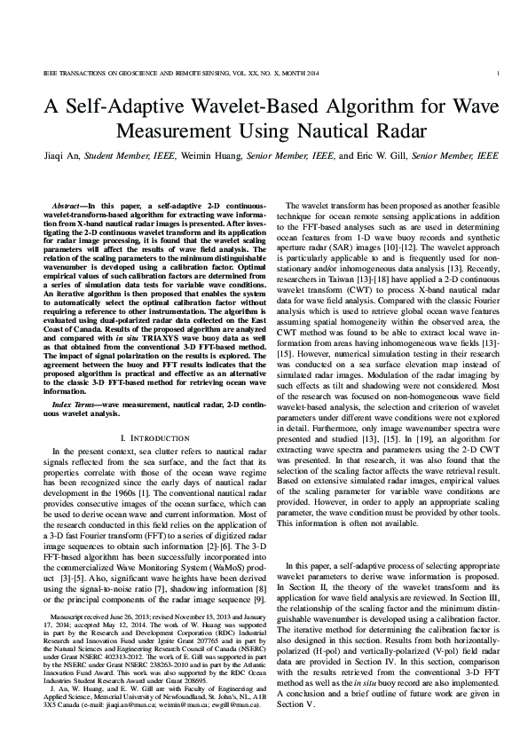 Pdf A Self Adaptive Wavelet Based Algorithm For Wave Measurement