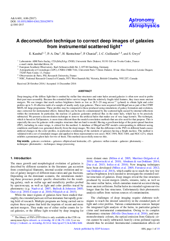 (PDF) A deconvolution technique to correct deep images of galaxies from ...