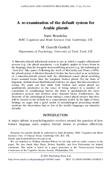 (PDF) A re-examination of the default system for Arabic plurals