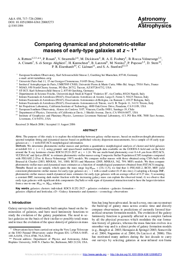 (PDF) Comparing dynamical and photometric-stellar masses of early-type ...