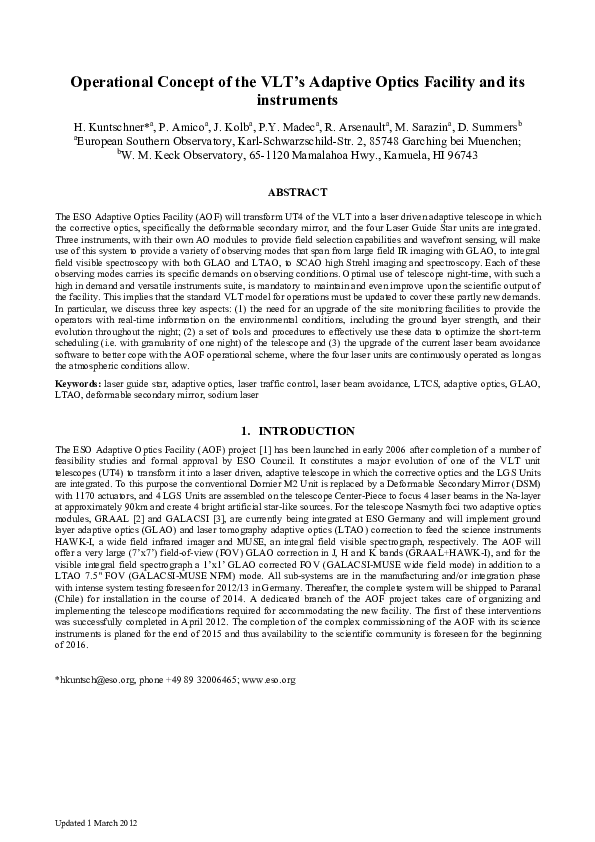 (PDF) Operational concept of the VLT's adaptive optics facility and its ...