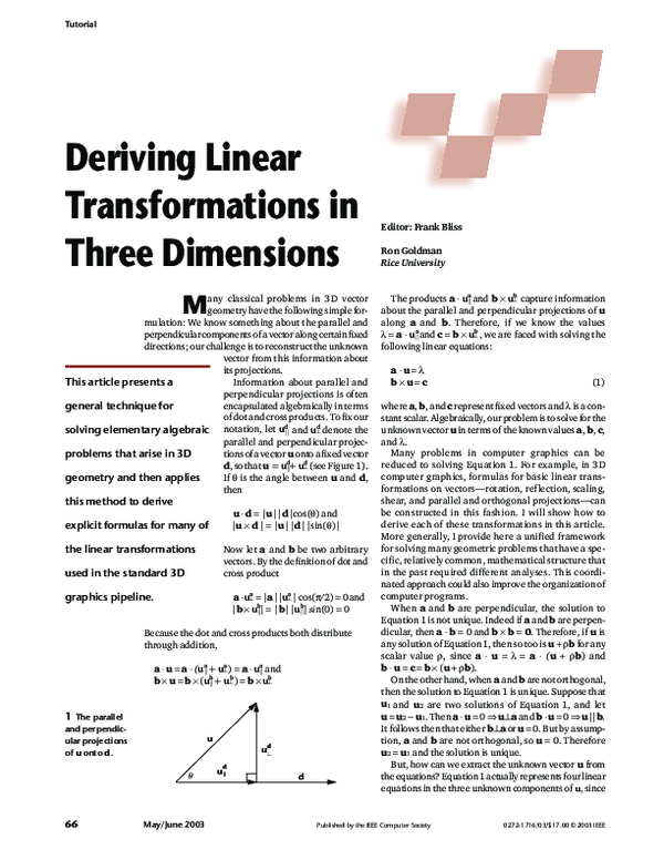 (PDF) Deriving linear transformations in three dimensions