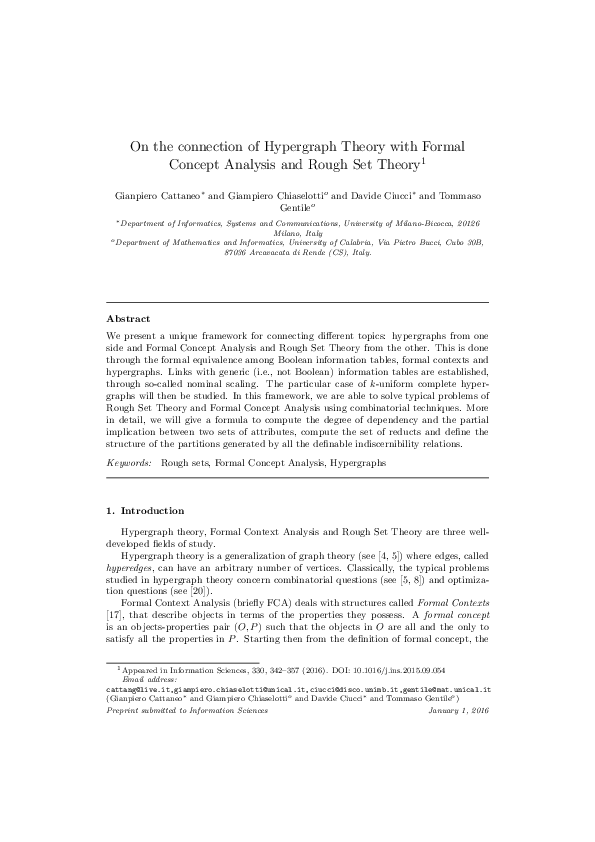 (PDF) On the connection of hypergraph theory with formal concept analysis and rough set theory