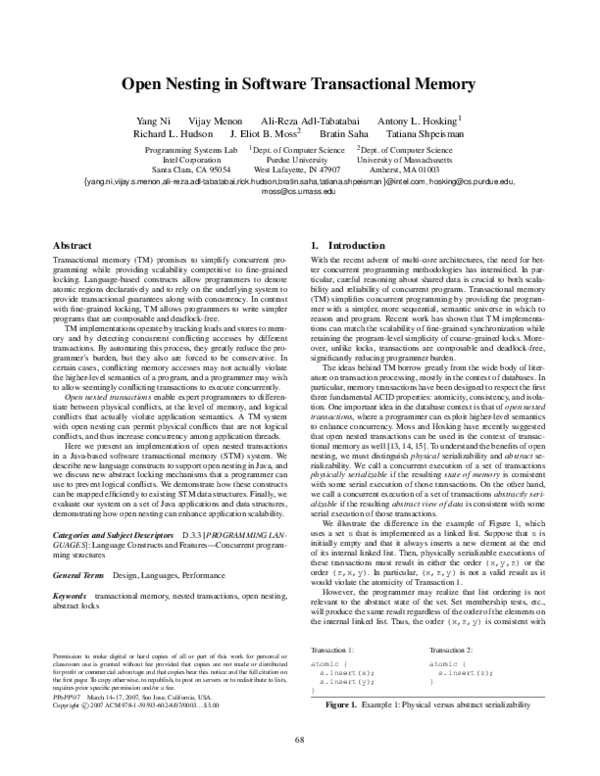 (PDF) Open nesting in software transactional memory | Gautam Gupta - Academia.edu
