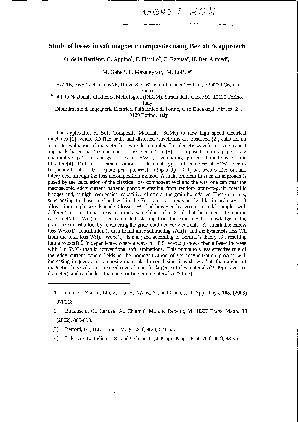 (PDF) Study of losses in soft magnetic composites using Bertotti’s approach