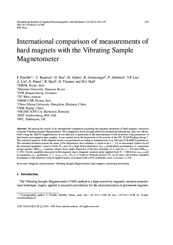 (PDF) International comparison of measurements of hard magnets with the ...
