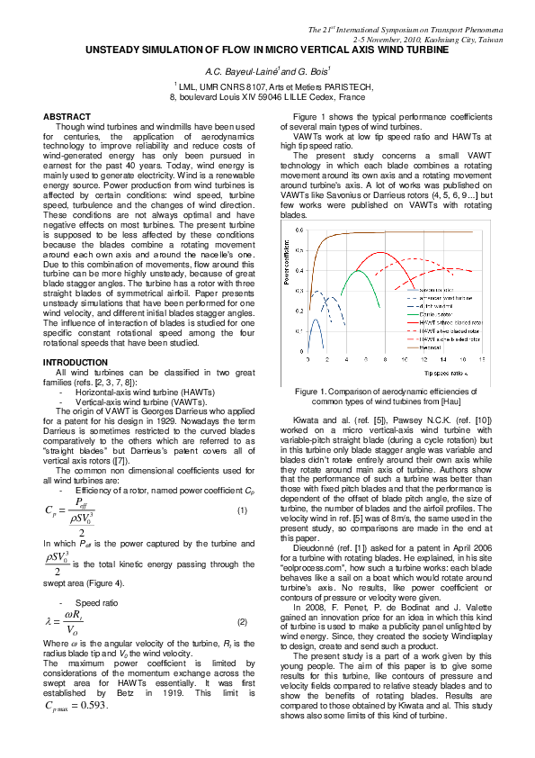 Pdf Unsteady Simulation Of Flow In Micro Vertical Axis Wind Turbine