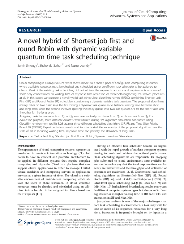 (PDF) A novel hybrid of Shortest job first and round Robin with dynamic ...