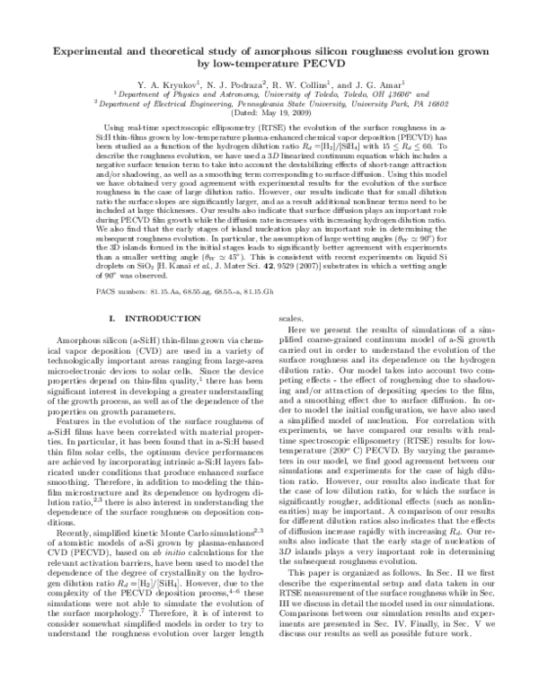 (PDF) Experimental and theoretical study of amorphous silicon roughness ...