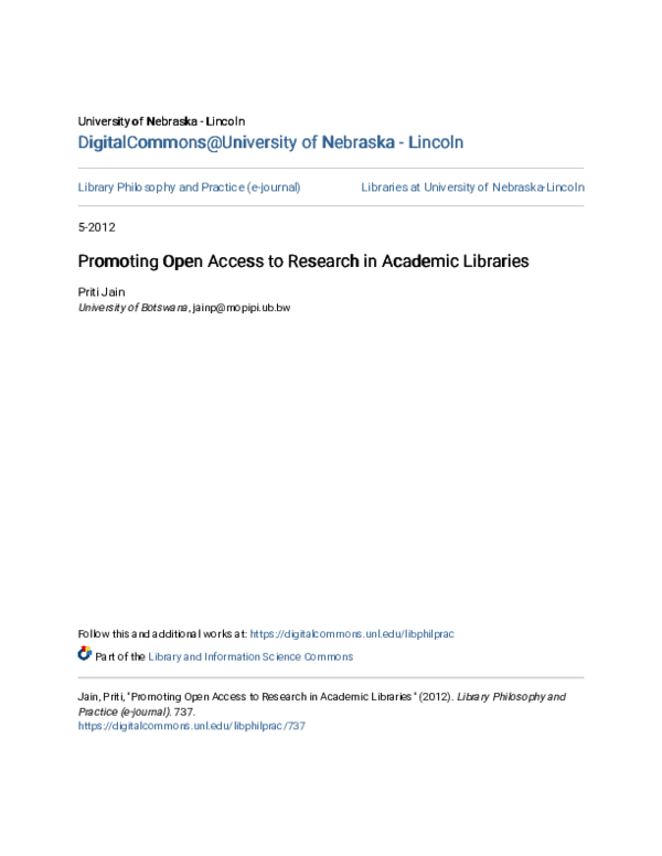 (PDF) Promoting Open Access to Research in Academic Libraries