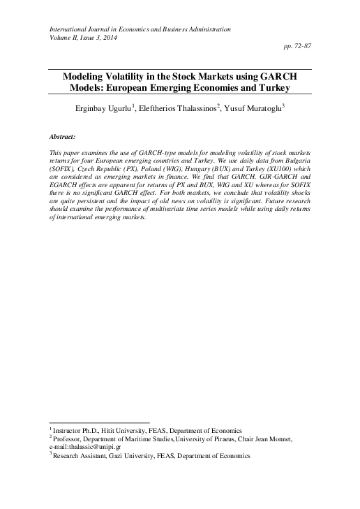 (PDF) Modeling Volatility in the Stock Markets using GARCH Models: European Emerging Economies ...