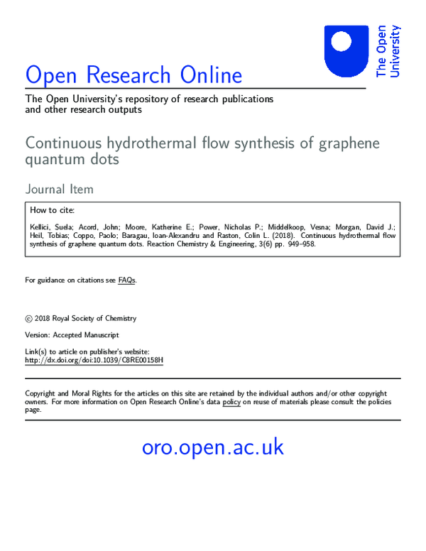 (PDF) Continuous hydrothermal flow synthesis of graphene quantum dots