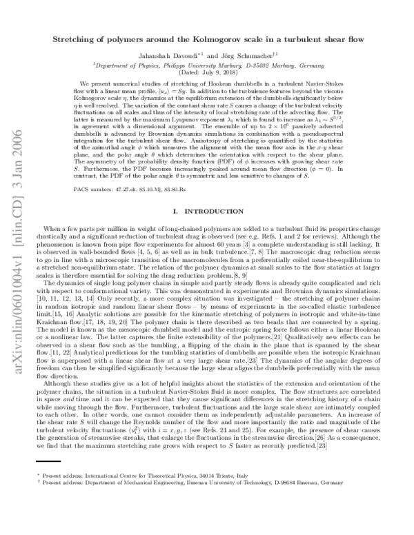 (PDF) Stretching of polymers around the Kolmogorov scale in a turbulent ...