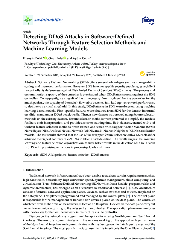 Pdf Detecting Ddos Attacks In Software Defined Networks Through Feature Selection Methods And