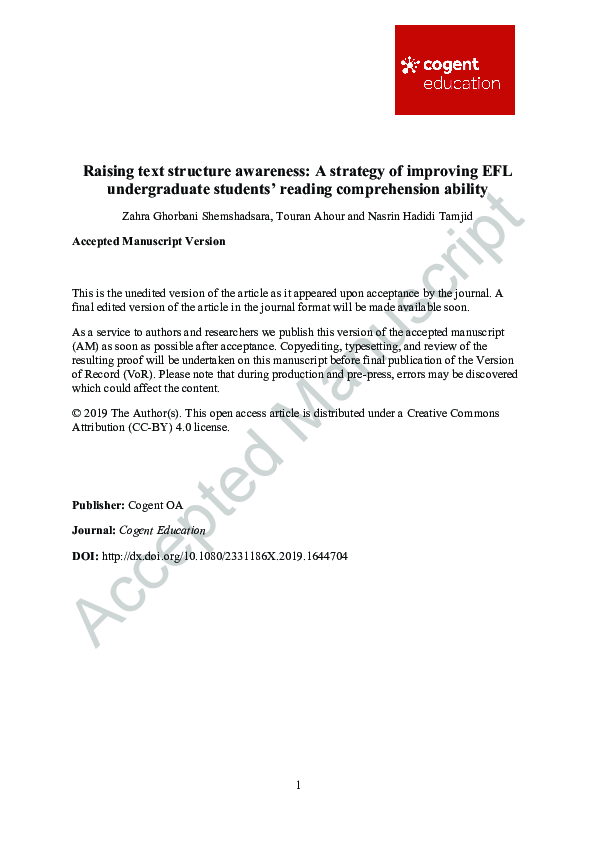 (PDF) Raising Text Structure Awareness: A strategy of Improving EFL Undergraduate Students ...