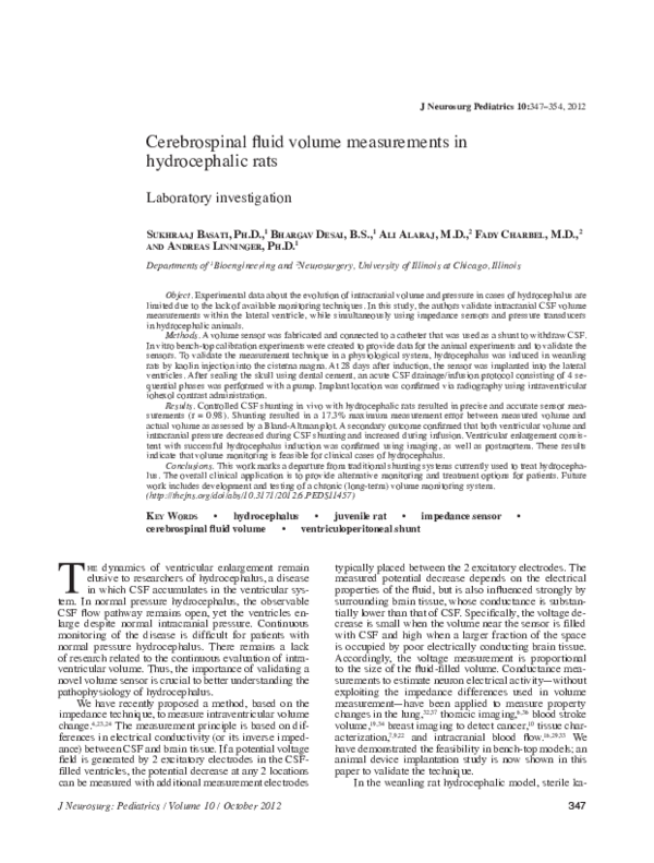 (PDF) Cerebrospinal fluid volume measurements in hydrocephalic rats