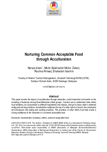 (PDF) Nurturing Common Acceptable Food through Acculturation