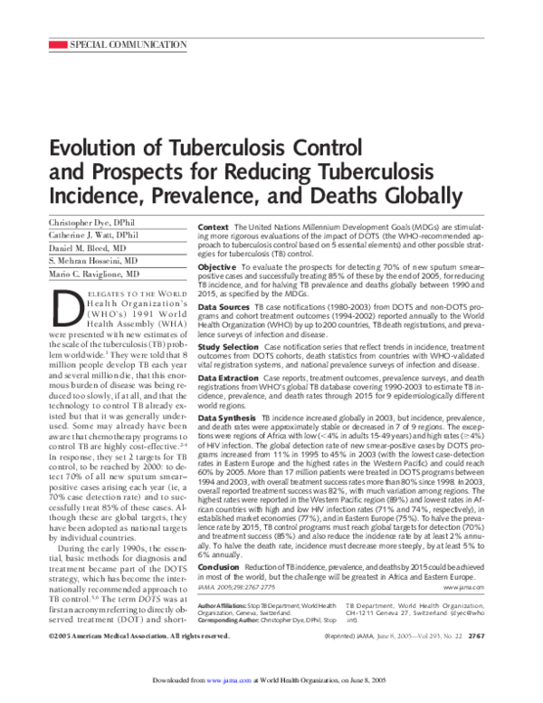 (PDF) Evolution of Tuberculosis Control and Prospects for Reducing ...