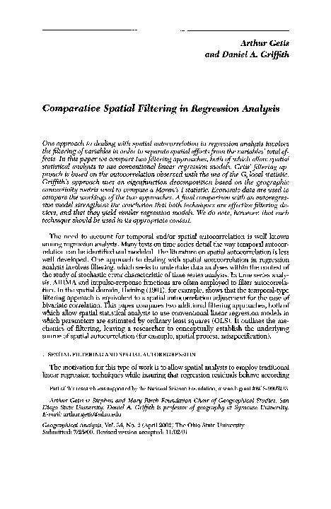 Pdf Comparative Spatial Filtering In Regression Analysis