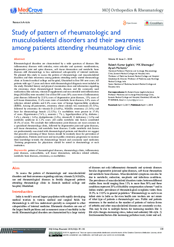 (PDF) Study of pattern of rheumatologic and musculoskeletal disorders ...