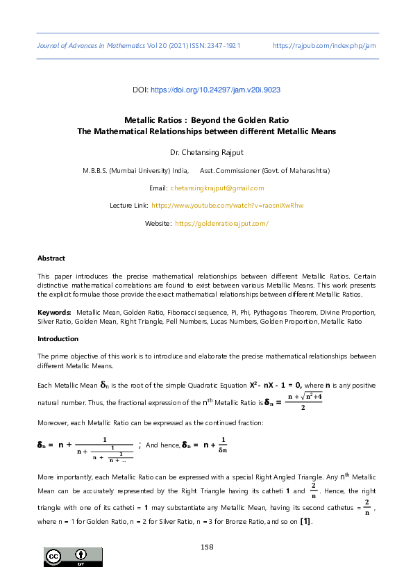 (PDF) Metallic Ratios : The Mathematical Relationships between ...
