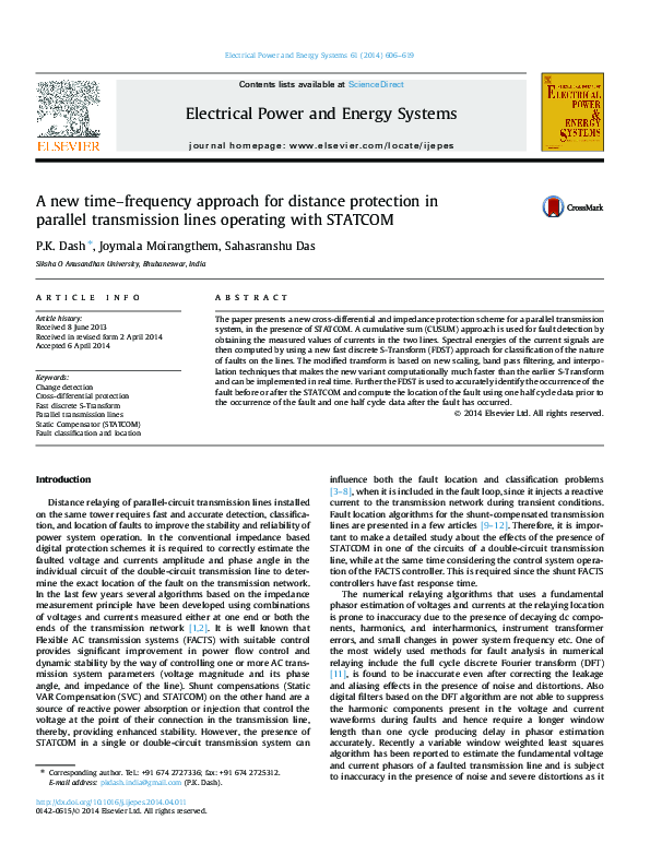 Pdf A New Timefrequency Approach For Distance Protection In Parallel Transmission Lines 