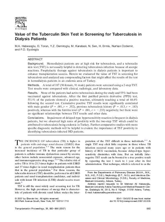 (PDF) Value of the Tuberculin Skin Test in Screening for Tuberculosis ...