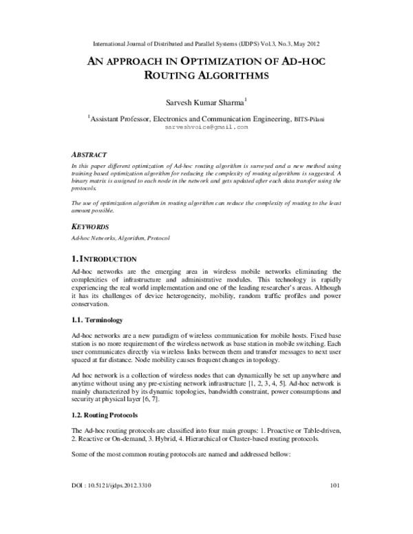 (PDF) An Approach In Optimization Of Ad-Hoc Routing Algorithms