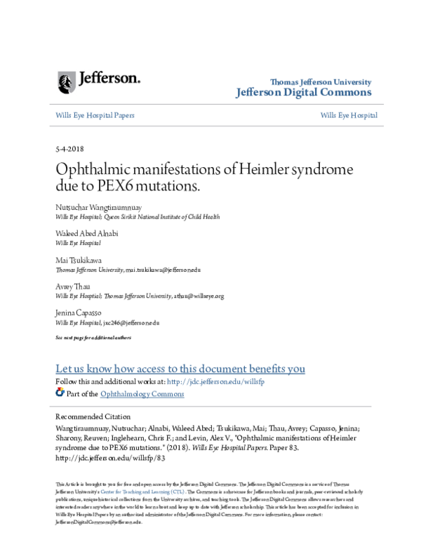 (PDF) Ophthalmic manifestations of Heimler syndrome due to PEX6 mutations