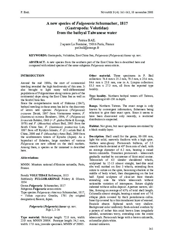 (PDF) A new species of Fulgoraria Schumacher, 1817 (Gastropoda ...