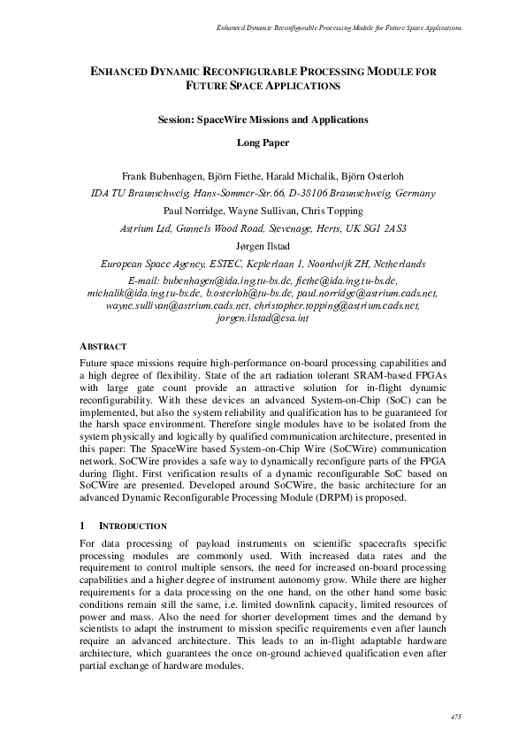 (PDF) Enhanced Dynamic Reconfigurable Processing Module for Future Space Applications