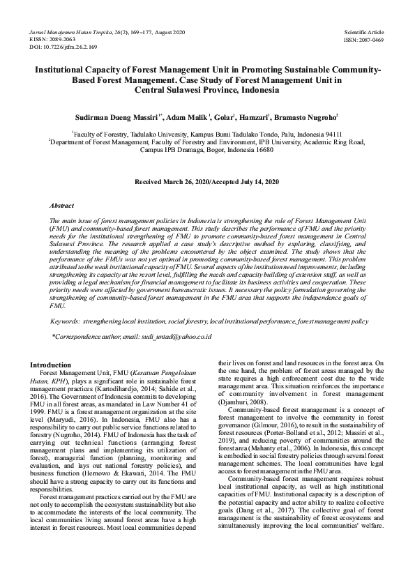 (PDF) Institutional Capacity of Forest Management Unit in Promoting ...