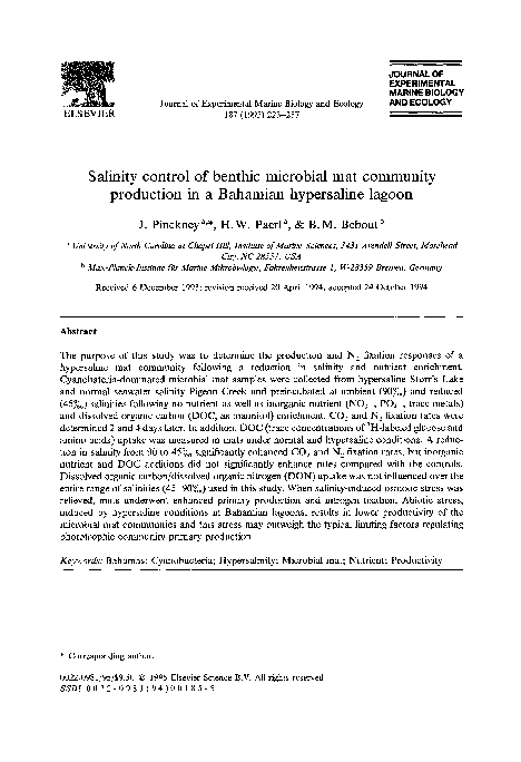 (PDF) Salinity control of benthic microbial mat community production in a Bahamian hypersaline ...