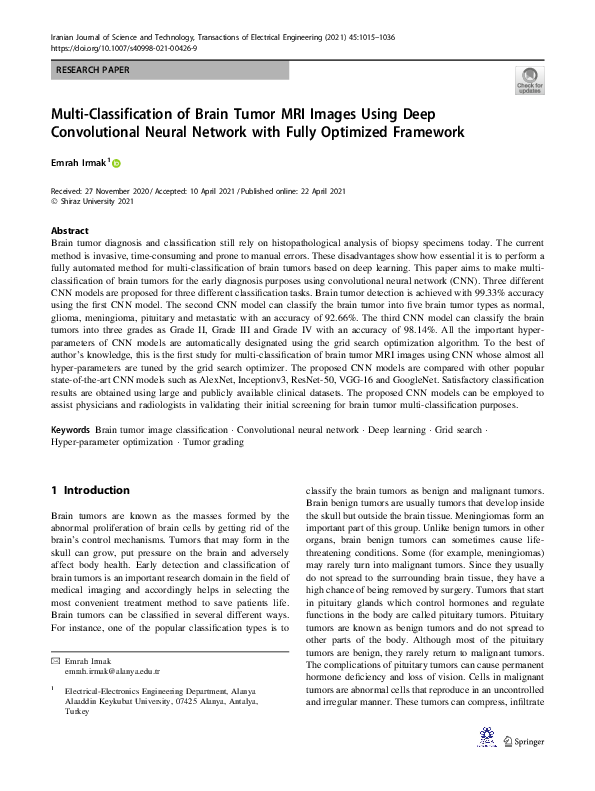 Pdf Multi Classification Of Brain Tumor Mri Images Using Deep Convolutional Neural Network