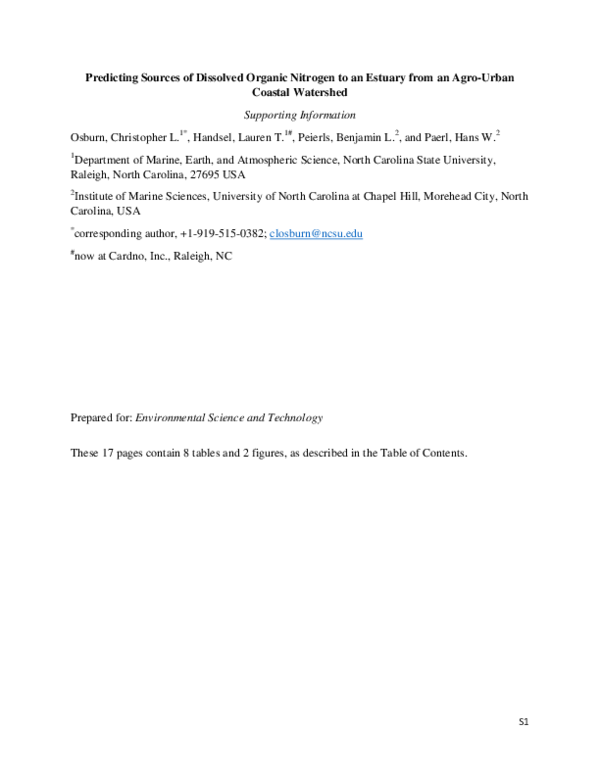 (PDF) Predicting Sources of Dissolved Organic Nitrogen to an Estuary from an Agro-Urban Coastal ...