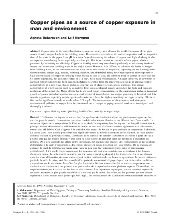 (PDF) Copper pipes as a source of copper exposure in man and environment