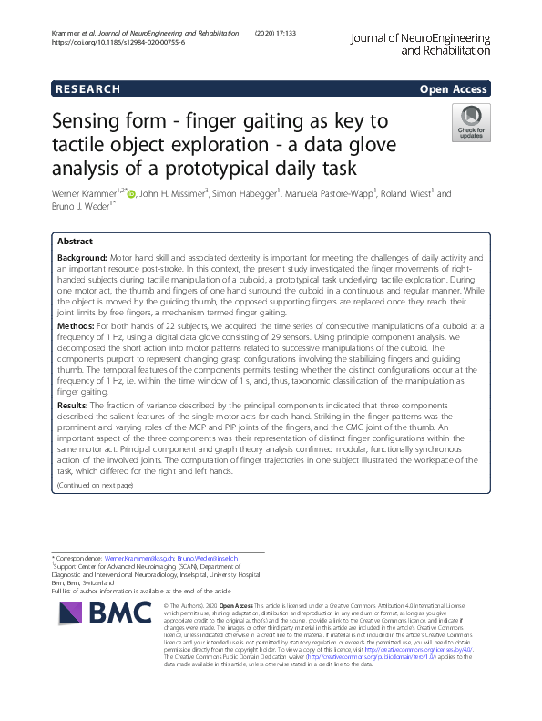 Pdf Sensing Form Finger Gaiting As Key To Tactile Object Exploration A Data Glove Analysis