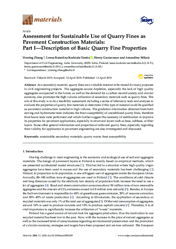 (PDF) Assessment for Sustainable Use of Quarry Fines as Pavement ...