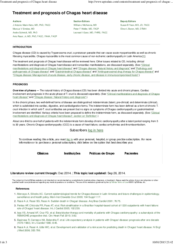 (PDF) Treatment and prognosis of Chagas heart disease | Anis Rassi ...