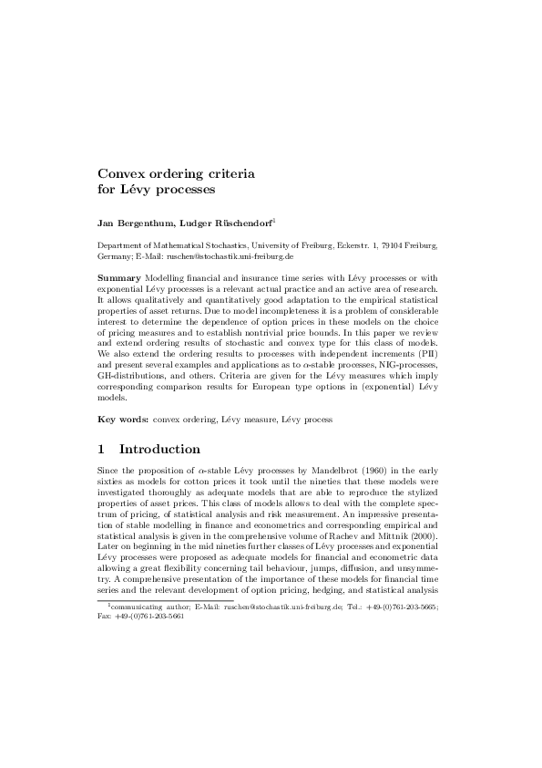 (PDF) Convex ordering criteria for Lévy processes