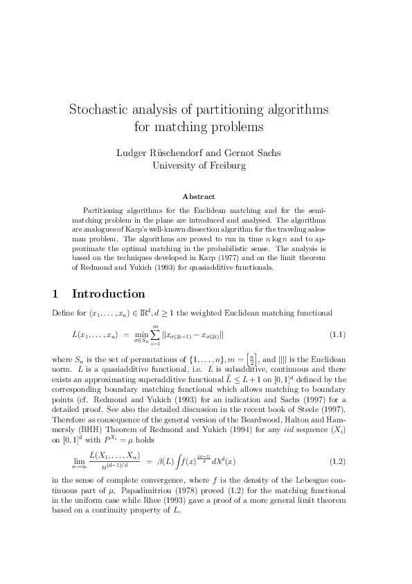 Pdf Stochastic Analysis Of Partitioning Algorithms For Matching 7626
