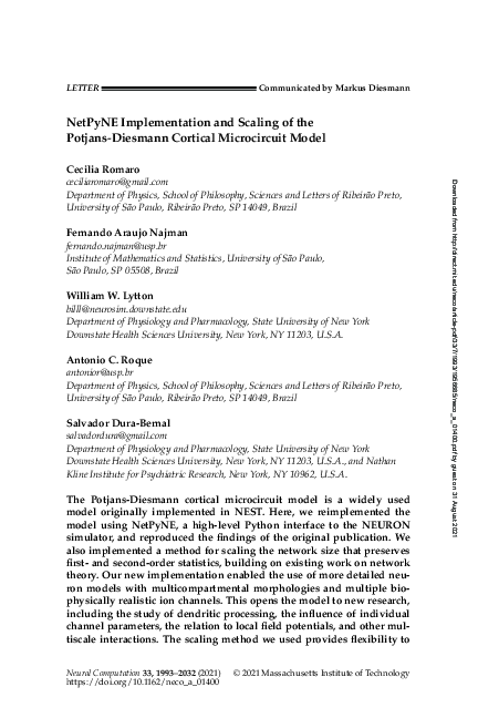 Pdf Netpyne Implementation And Scaling Of The Potjans Diesmann Cortical Microcircuit Model
