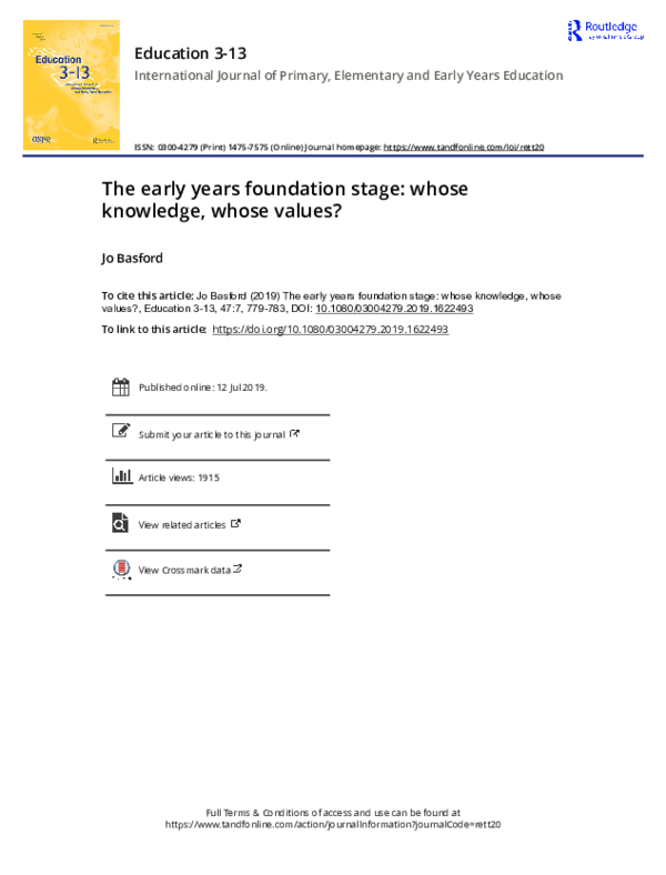 (PDF) The early years foundation stage: whose knowledge, whose values?