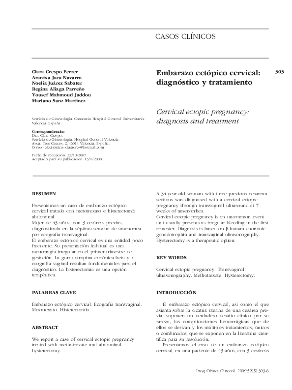 (PDF) Embarazo ectópico cervical: diagnóstico y tratamiento