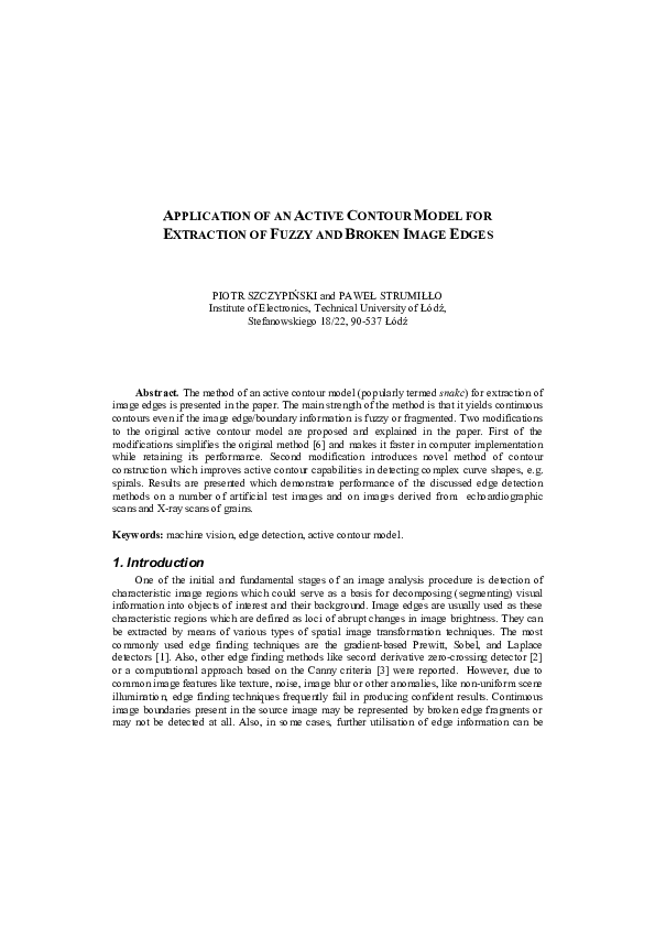 (PDF) Application of an active contour model for extraction of fuzzy and broken image edges