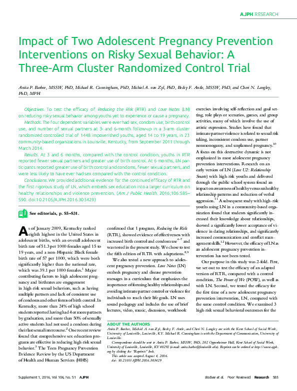 (PDF) Impact of Two Adolescent Pregnancy Prevention Interventions on ...