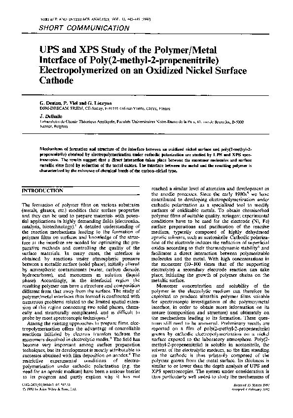 (PDF) UPS and XPS study of the polymer/metal interface of poly(2-methyl ...