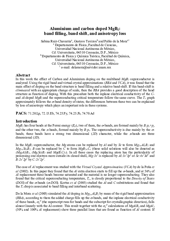 (PDF) Aluminium and carbon doped MgB2: band filling, band shift, and ...